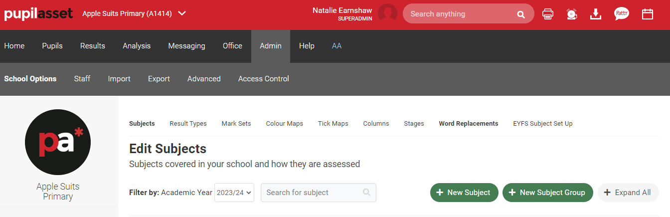 Pupil Asset: Changing assessment code labels (using word replacements ...