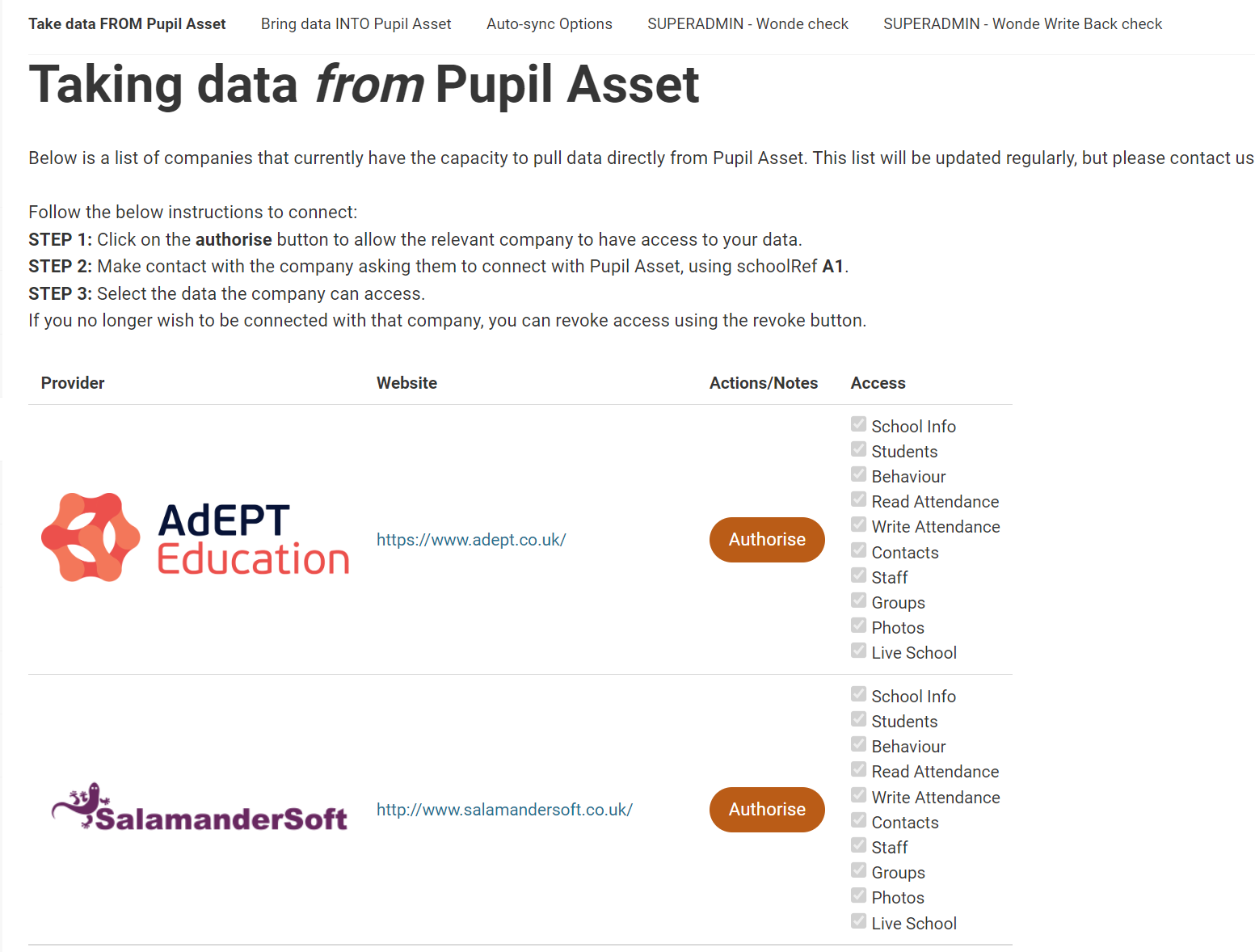 Pupil Asset: Configuring third-party access to data – Juniper Education ...