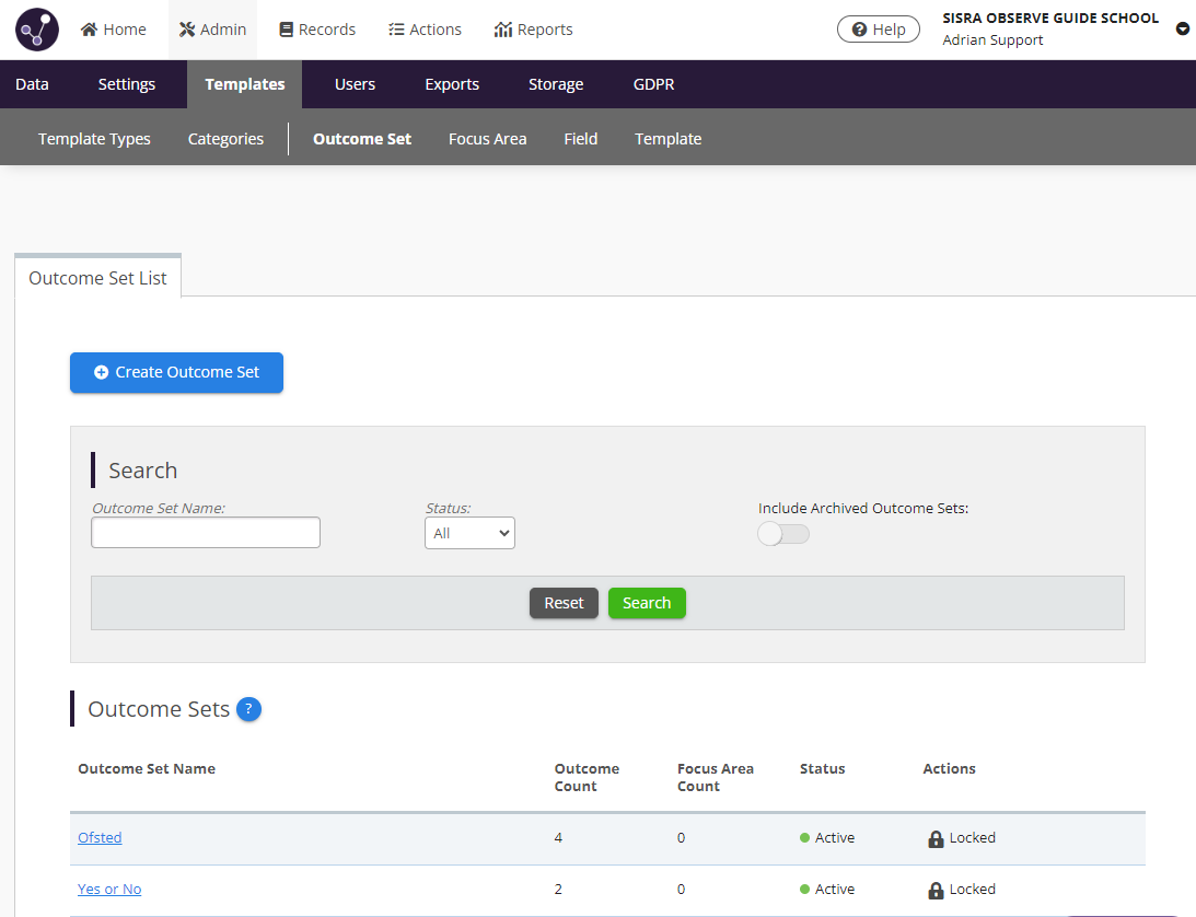 Sisra Observe: Can I change existing outcome sets? (Admin) – Juniper ...