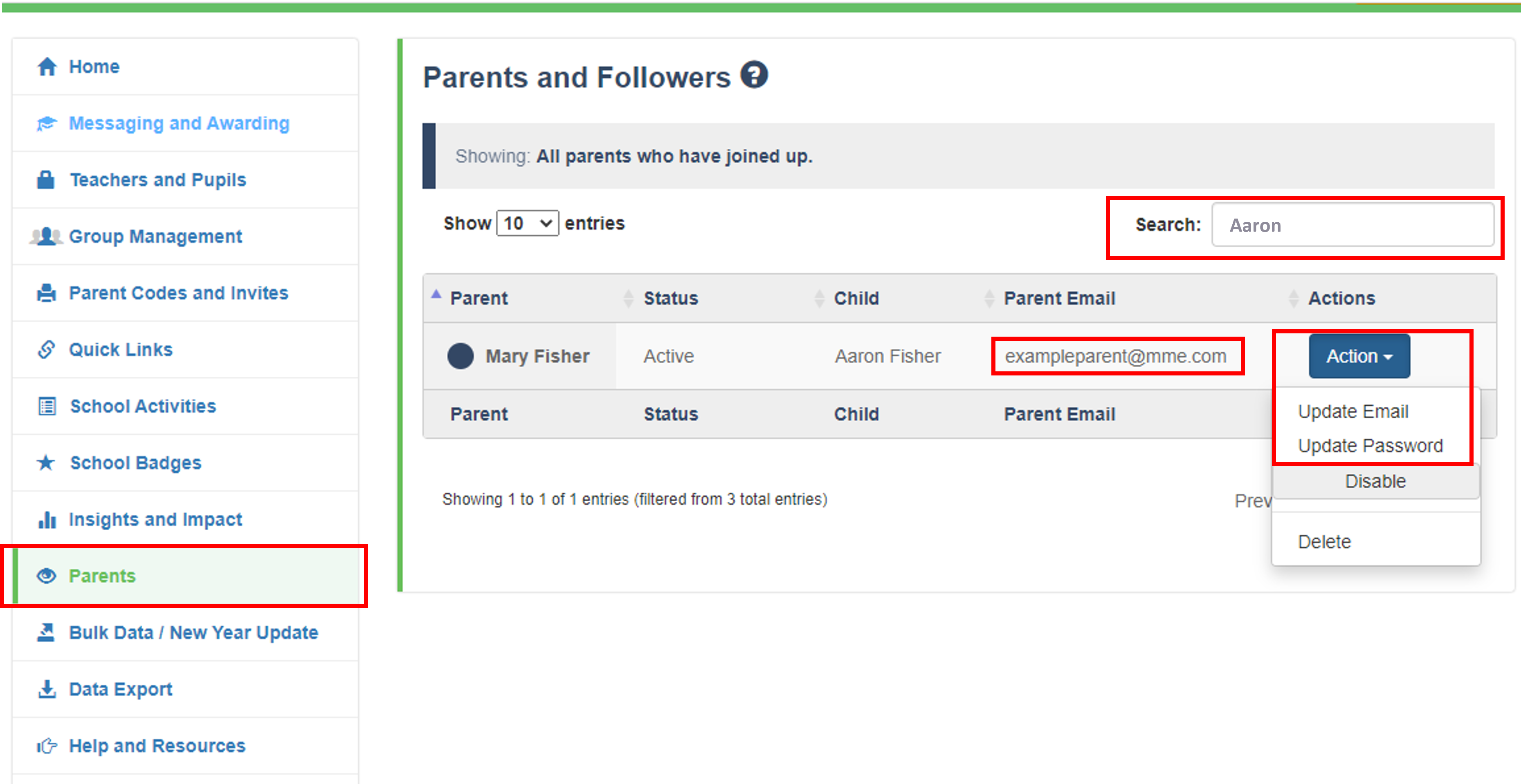How to check and update a Parent's login including username/email ...