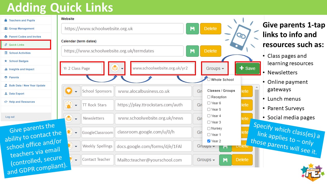 How to add Quick Links (including assigning links to specific classes ...