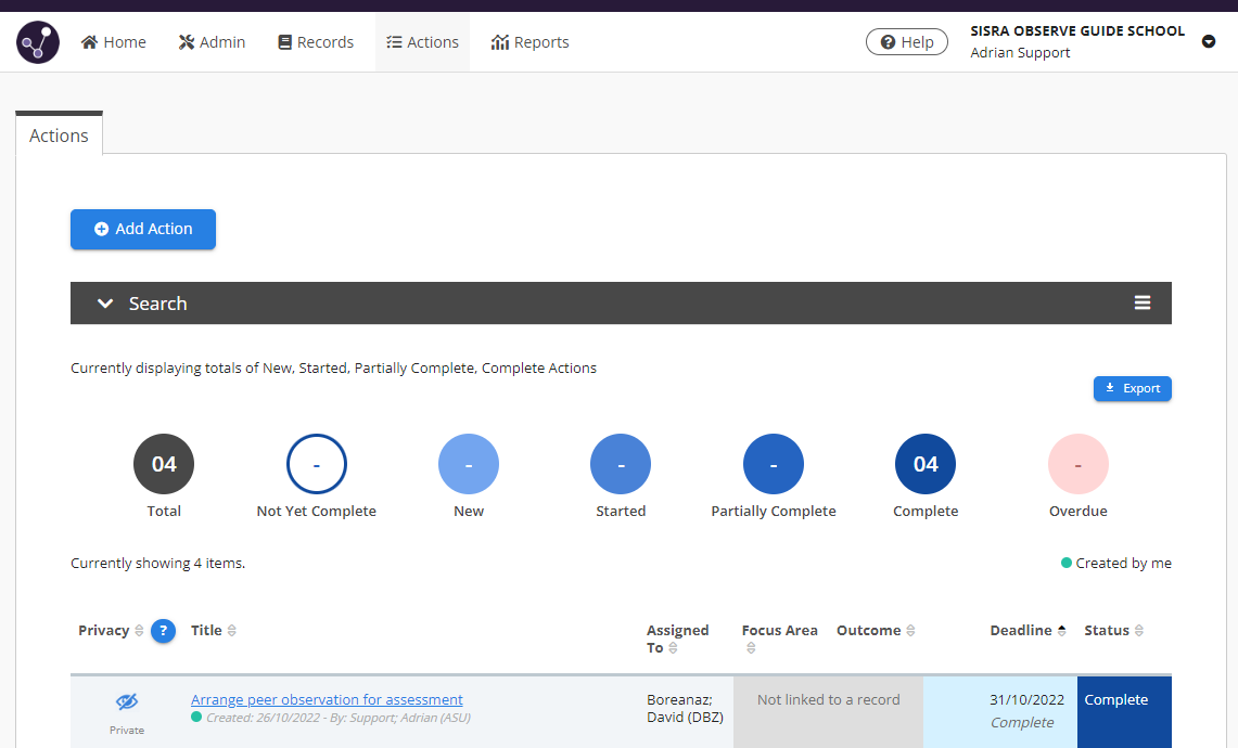 Sisra Observe: How do I add a new 'Action'? – Juniper Education (New)