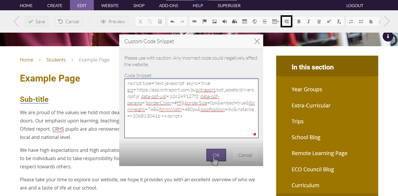 Juniper Websites: Adding a code snippet to the content area – Juniper ...