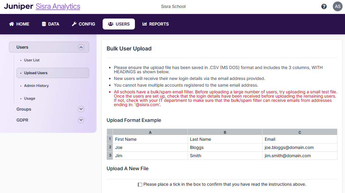 Sisra Analytics: Creating or Importing Users / Staff (Admin) – Juniper Education (New)