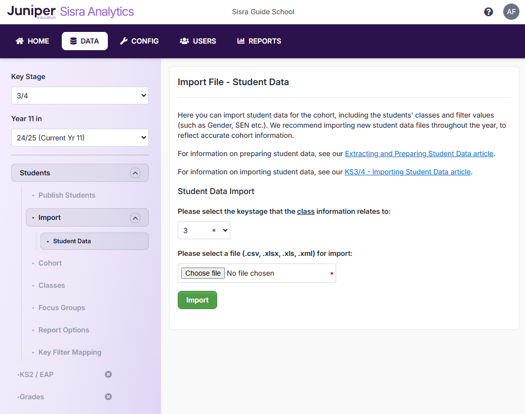 Sisra Analytics: KS3/4 - Importing Student Data (Admin) – Juniper Education (New)