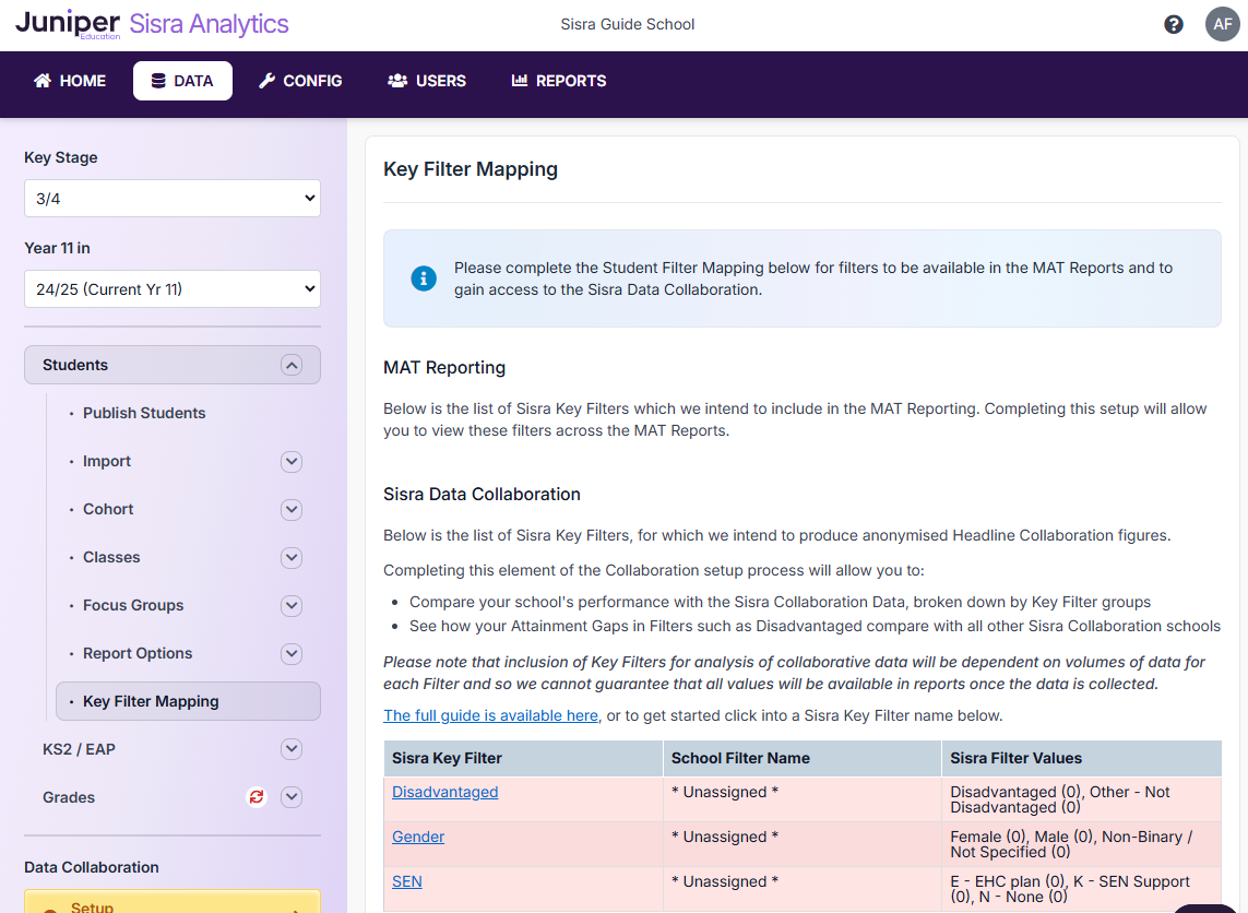 Sisra Analytics: KS3/4 - How do I set up Key Filter Mapping? (Admin ...