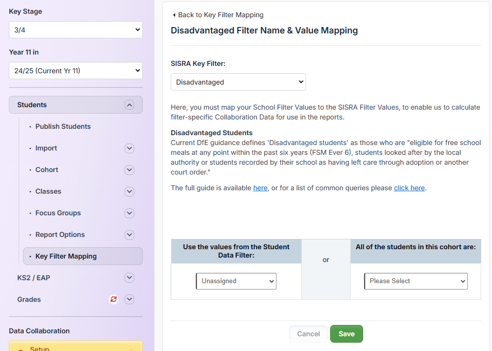Sisra Analytics: KS3/4 - How do I set up Key Filter Mapping? (Admin ...