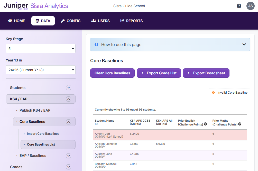 KS5: Editing KS4 Core Baselines and L3 Maths (Admin) – Juniper ...