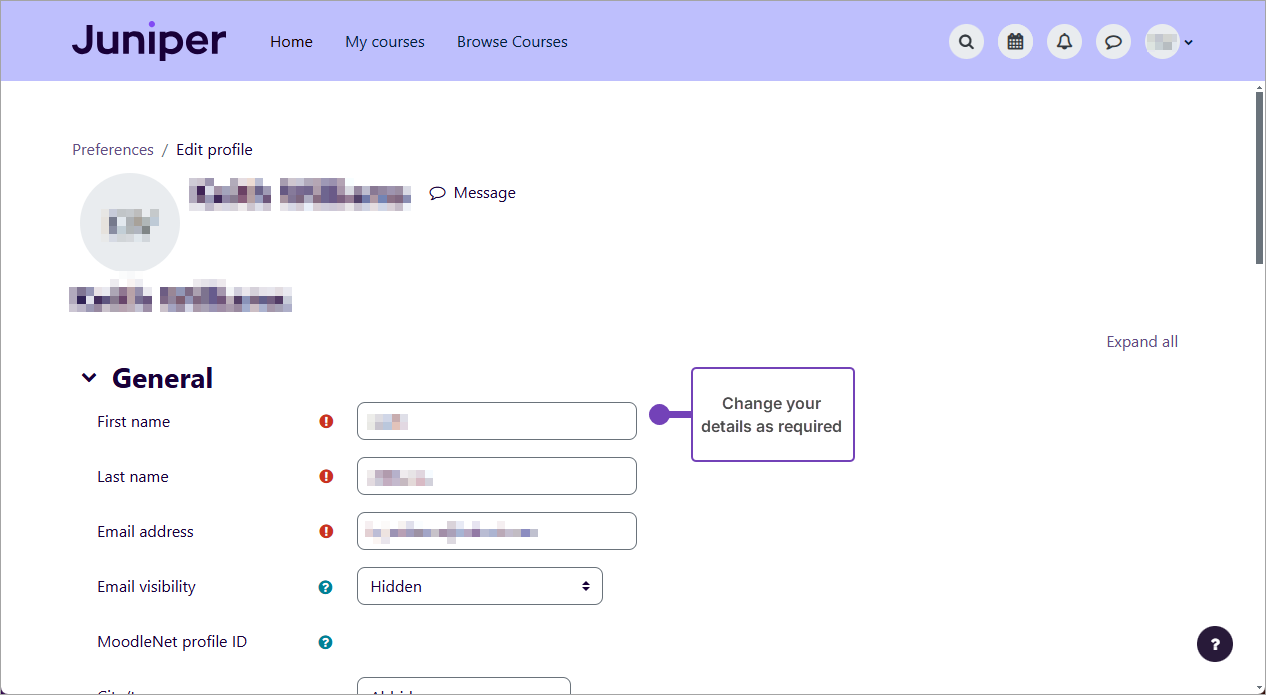 Juniper Training Centre: How do I change my personal details? – Juniper Education (New)