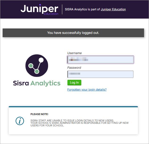 Sisra Analytics: How do I log out? – Juniper Education (New)