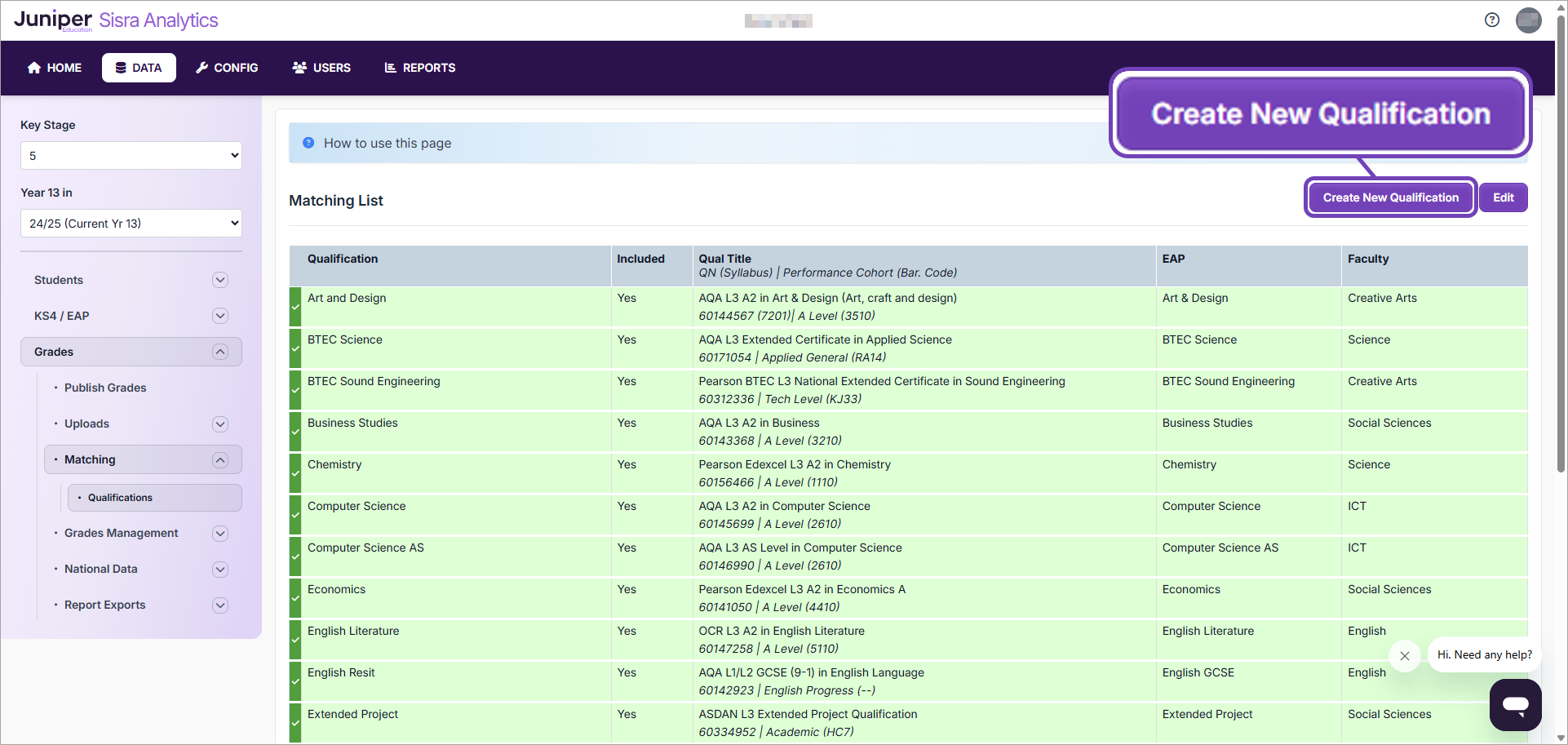 Sisra Analytics: How do I create a new qualification in KS5? (Admin ...