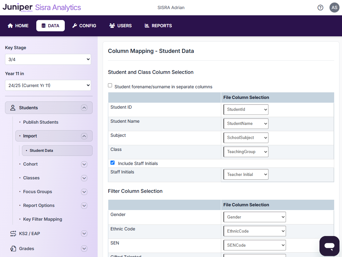 Sisra Analytics: Adding staff/teacher initials to class names (Admin ...